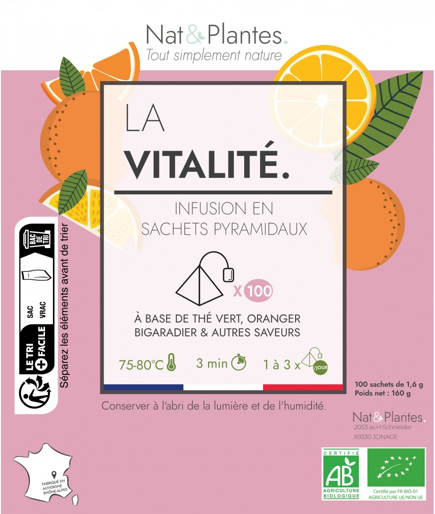 Infusion bio sachets pyramidaux vrac VITALITÉ | NAT&PLANTES