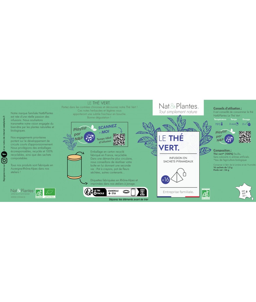 Thé Vert bio sachets pyramide | NAT&PLANTES