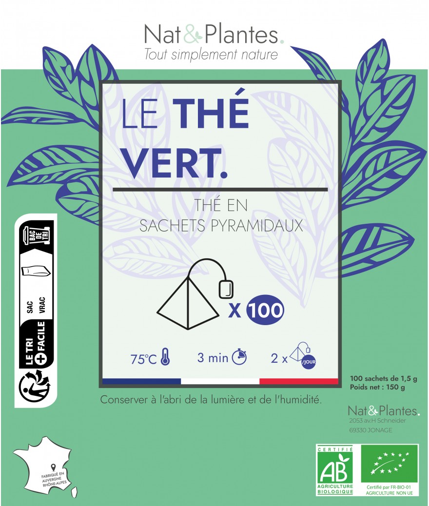 Thé bio sachets pyramidaux vrac THÉ VERT | NAT&PLANTES