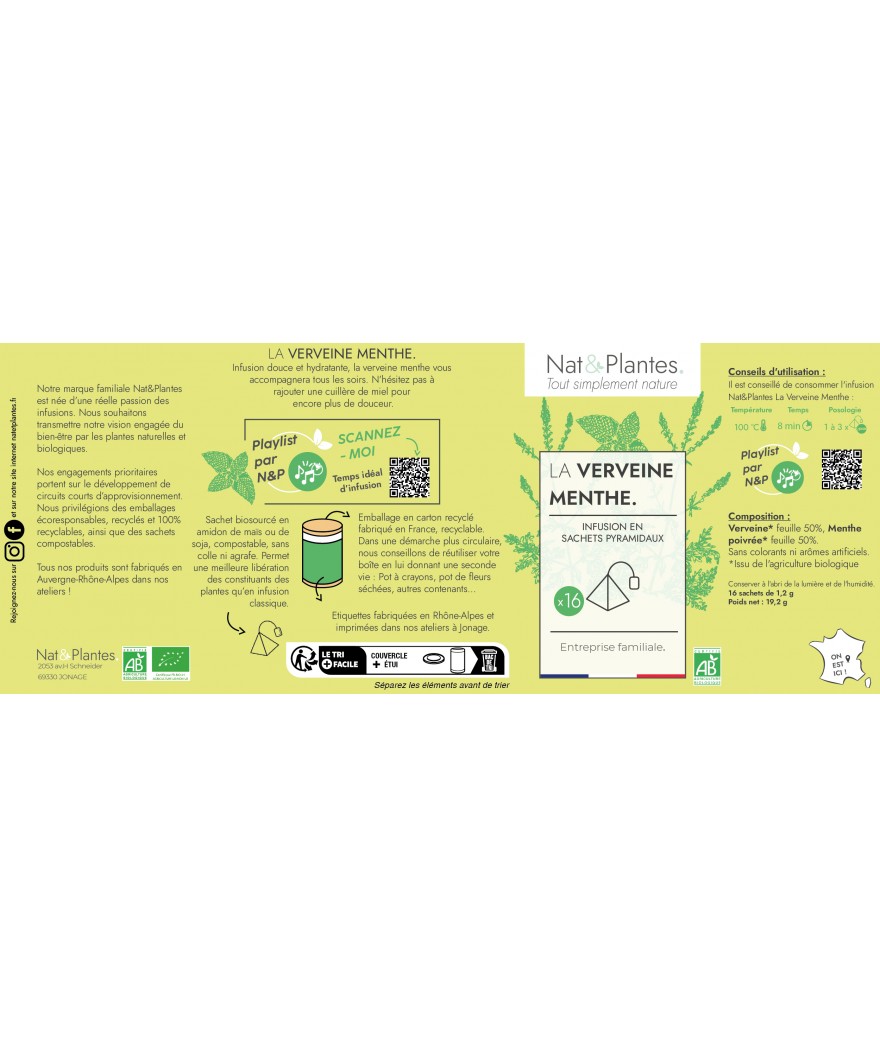 Infusion bio sachets pyramides THÉ VERT MENTHE | NAT&PLANTES